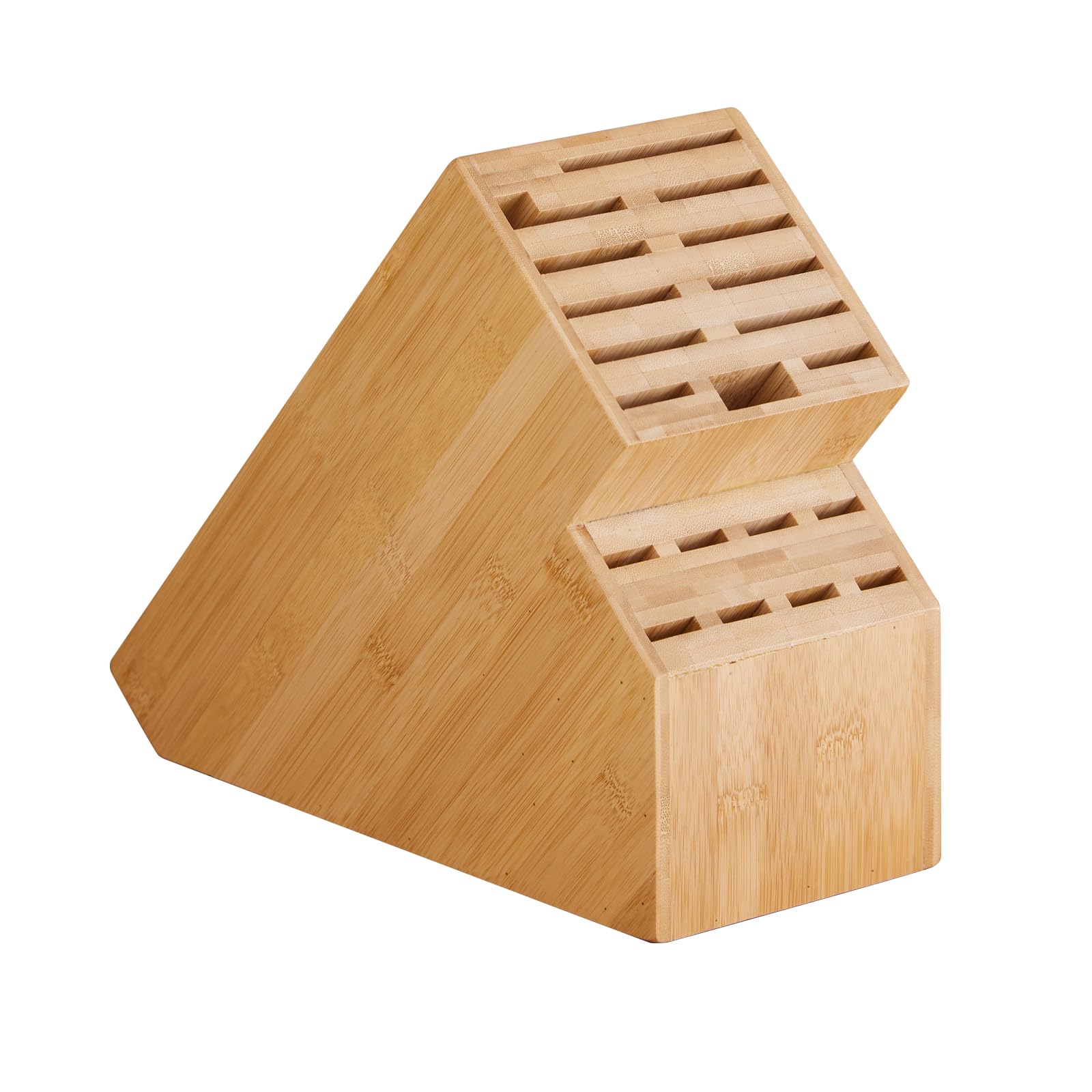 Knife Block Countertop Butcher's Knife Rack and Organizer 20 Slot Knife Holder Large Bamboo Knife Rack (Knife Not Included), Universal Knife Rack Strap (Natural)