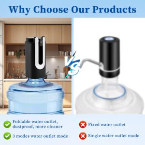 Qicyfeus Water Bottle Pump Automatic Water Dispenser for 5 Gallon Bottle Type-C Charging Portable Electric Water Dispenser Pump (Black)