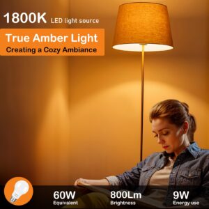 YukiHalu LED Amber Light Bulbs, A19 1800K E26 800Lm, 60W Equivalent Soft Warm Sleep Light Bulbs for Healthy Sleep, Baby Nursery Light, Bedroom Night Light, Not-Dim, 2-Pack