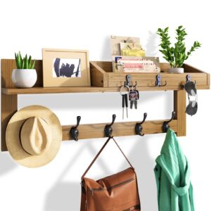 coat rack wall mount with shelf, wall mounted coat rack with shelf, 24 in coat hanger wall mount, wooden hanging entryway shelf with hooks for backpack, bag, purse, large key and mail holder for wall