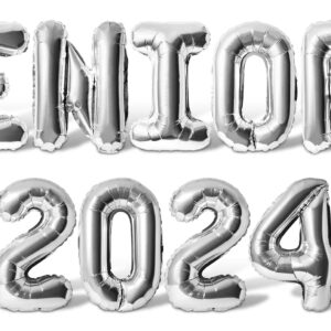 Letter Balloons - SENIORS 2024 16" Inch Alphabet Letters Foil Mylar Balloon Graduation Party Banner (Silver)