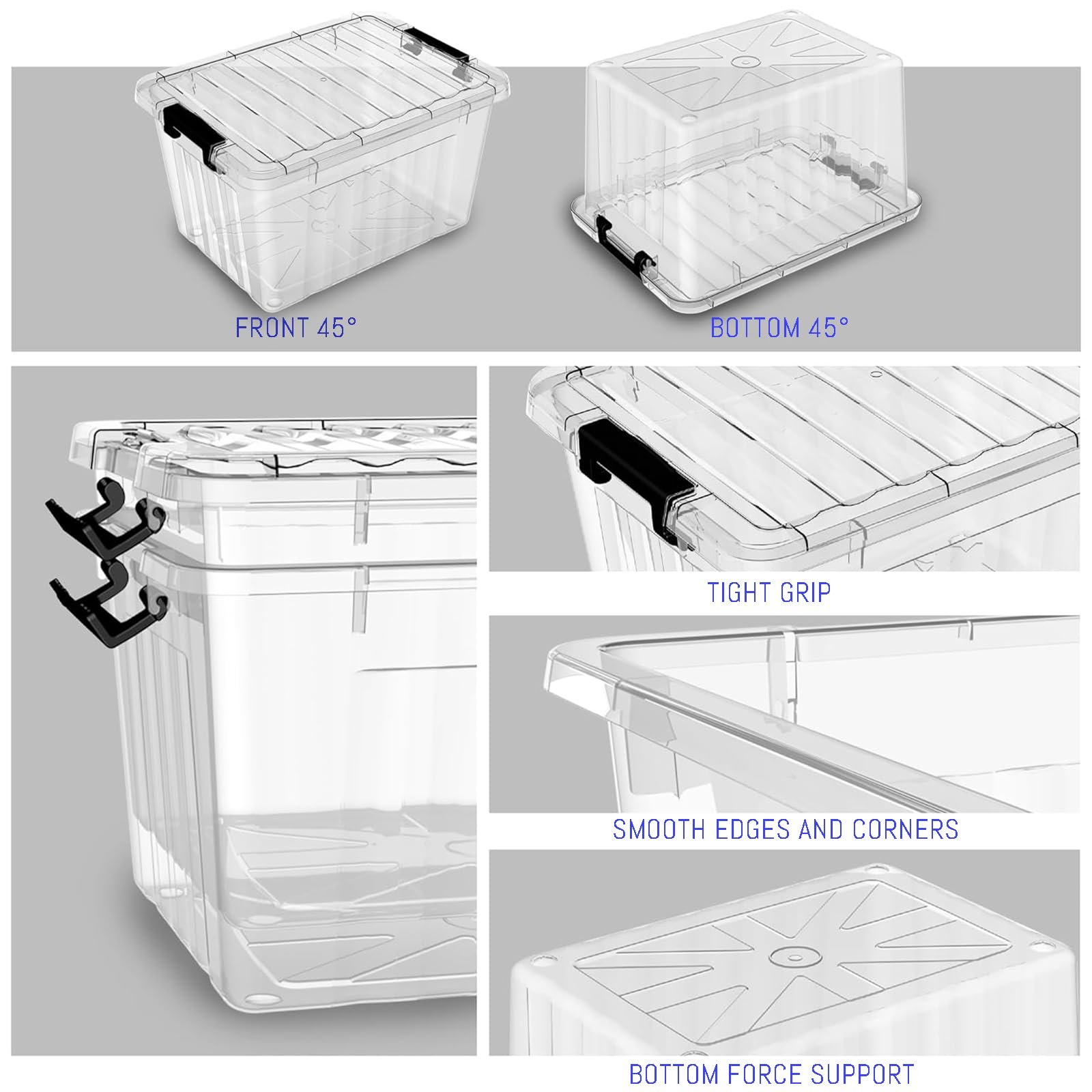 Storage Bins 18Qt Heavy-Duty Plastic Storage Bin Box, 6 Pack Stackable and Nestable Container Totes with Durable Lid and Secure Latching Buckles,Storage Containers for Garage and Home Organizing