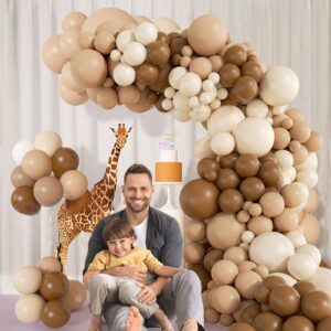 140Pcs Netural Balloon Garland Arch Kit, 5 10 12 18inch Brown Beige Nude Tan Balloons for Birthday Party Netural Bear Baby Shower Decorations