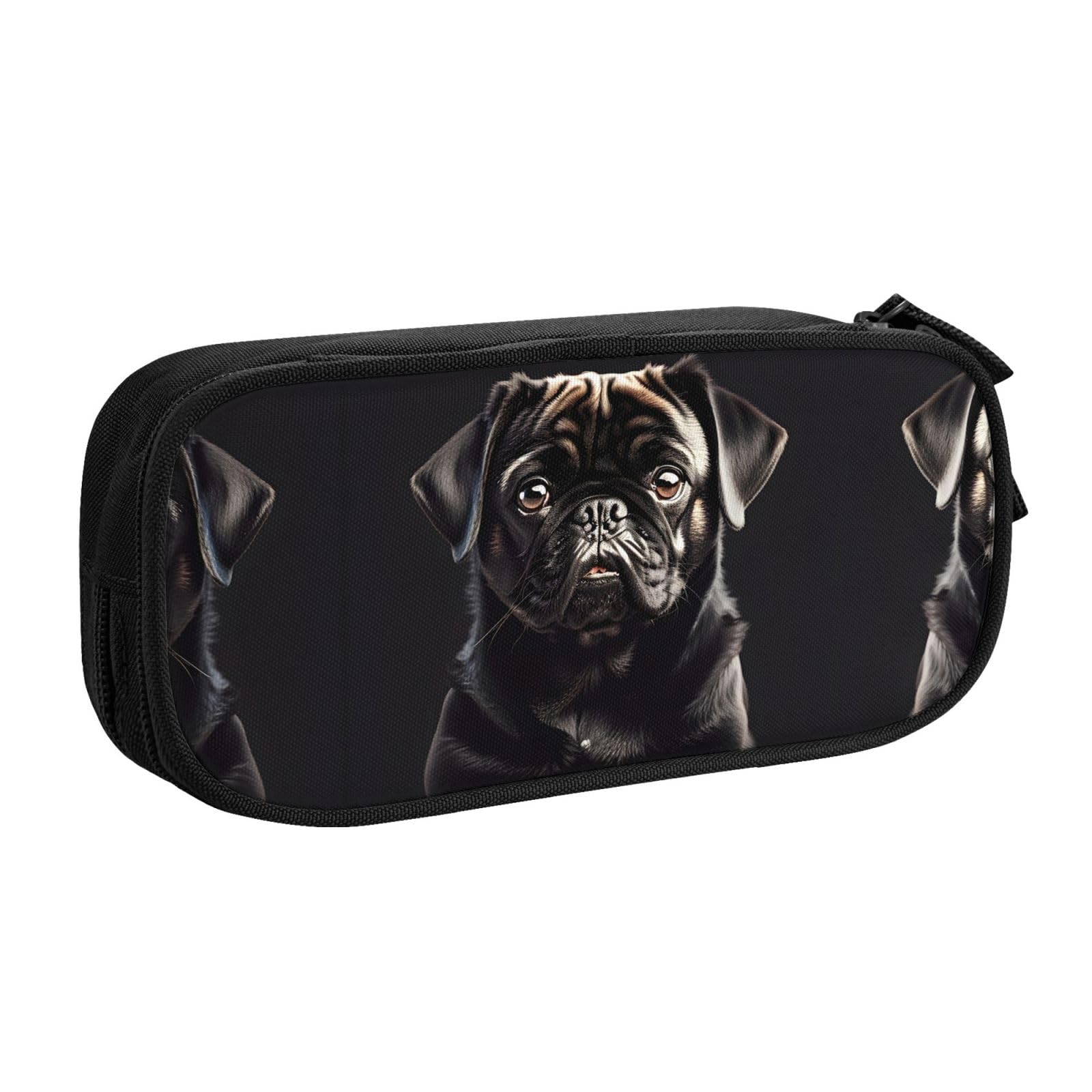 YQxwJL Cute Black Pug Dog Print Pencil Cases Pen Box Stationery Makeup Bag, Desk Organizer For College Adults Women Men