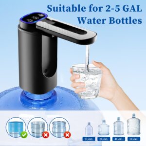 Qicyfeus Water Bottle Pump Automatic Water Dispenser for 5 Gallon Bottle Type-C Charging Portable Electric Water Dispenser Pump (Black)