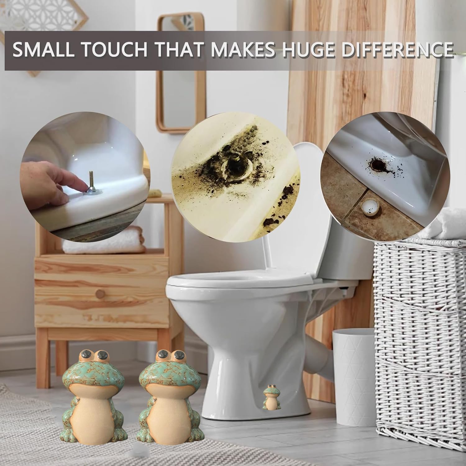 Frog Toilet Bolt Caps Ceramic Toilet Bolt Covers Decorative Toilet Screw Cover Caps, Toilet Caps for Bottom of Toilet, Cute Toilet Bowl Bolt Covers for Bathroom Decor, Easy to install (Green)