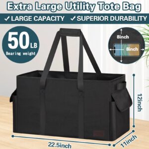 DSDCDJ Sturdy Extra Large Utility Tote Bag with 3 Pockets, Standing Utility Tote Bag with Hard Bottom Board and All Sides Rinforced, Foldable Large Tote Bag with Handles, Beach Bag, Car Tote