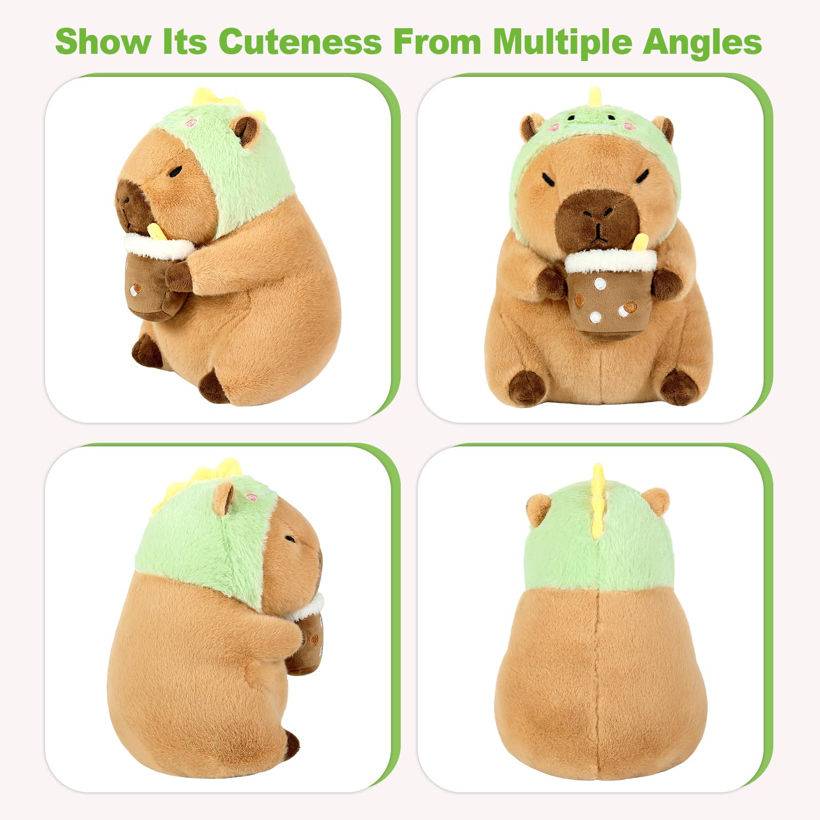 Ditucu Cute Capybara Plush Pillow Dinosaur Drinking Milk Tea Stuffed Animals Capibara Pluhsies Toy Gifts for Kids 11 inch