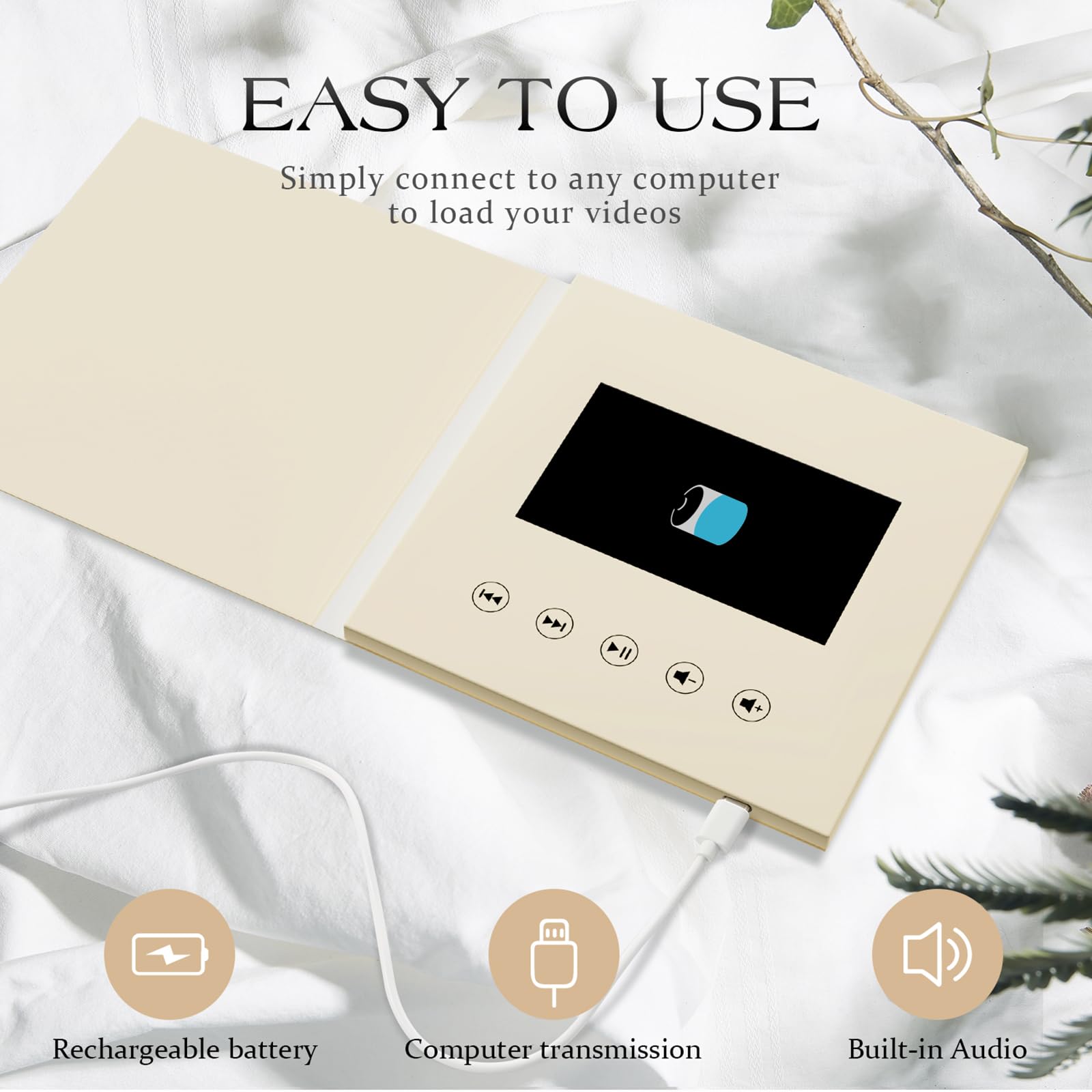 Customisable Happy Birthday Video Greeting Card – 4.3" LCD Display, Rechargeable, Built-in Speaker, DIY Gift for Friends and Family