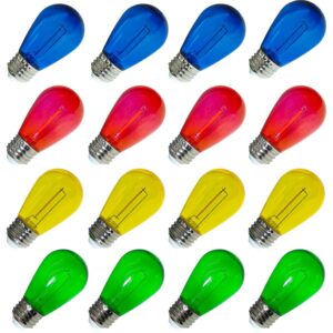 abulber s14 led outdoor string light replacement bulbs,plastic,shatterproof,waterproof.1 watt to replace 11 watts incandescent bulb.120v 2700k e26 multi-colored 16 pack