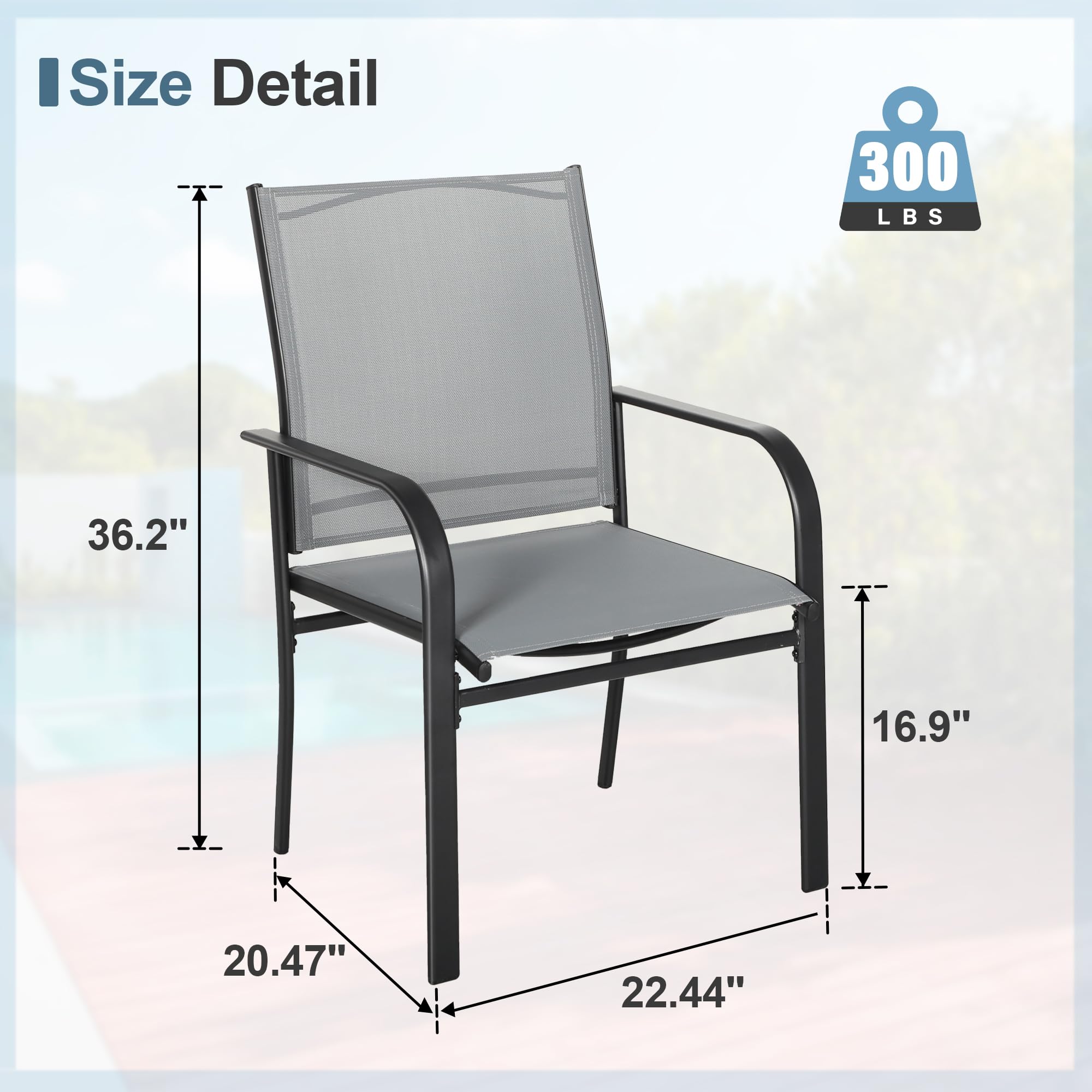 Crownland Outdoor Wrought Iron Dining Chairs Set of 4, Patio Textilene Dining Chair with High Backrest, Metal Frame Furniture Chairs with Armrests for Yard, Deck, Backyard, Lawn, Poolside (Grey)