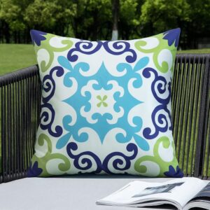 cygnus Outdoor Waterproof Pillow Covers 16x16 Inch Set of 4 Decorative Spring Floral Covers for Patio Furniture Porch (16 * 16inch/40 * 40cm, Blue and Teal)