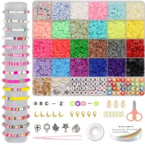 ybxjges clay beads bracelet making kit, 3800pcs polymer flat beads for jewelry making heishi beads for friendship bracelet kit with charm kit for diy crafts gifts for girls age 6-12