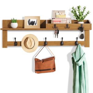 Coat Rack Wall Mount with Shelf, Wall Mounted Coat Rack with Shelf, 24 in Coat Hanger Wall Mount, Wooden Hanging Entryway Shelf with Hooks for Backpack, Bag, Purse, Large Key and Mail Holder for Wall