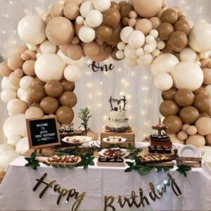 140Pcs Netural Balloon Garland Arch Kit, 5 10 12 18inch Brown Beige Nude Tan Balloons for Birthday Party Netural Bear Baby Shower Decorations