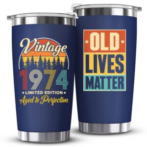 zagkoo 50th birthday gifts for him, her, men, women - 50th birthday decorations, 50 year old gifts for men 1974, funny old lives matter gag gift ideas, happy turning 50 vintage - tumbler cup 20oz