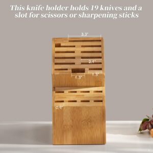 Knife Block Countertop Butcher's Knife Rack and Organizer 20 Slot Knife Holder Large Bamboo Knife Rack (Knife Not Included), Universal Knife Rack Strap (Natural)