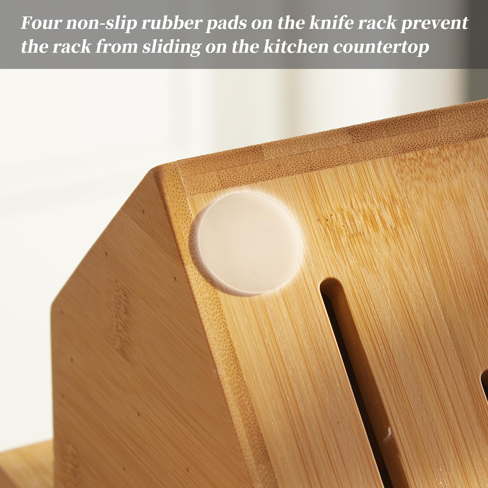 Knife Block Countertop Butcher's Knife Rack and Organizer 20 Slot Knife Holder Large Bamboo Knife Rack (Knife Not Included), Universal Knife Rack Strap (Natural)