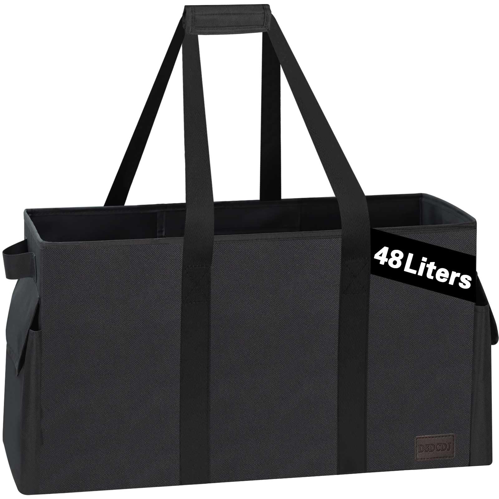 DSDCDJ Sturdy Extra Large Utility Tote Bag with 3 Pockets, Standing Utility Tote Bag with Hard Bottom Board and All Sides Rinforced, Foldable Large Tote Bag with Handles, Beach Bag, Car Tote