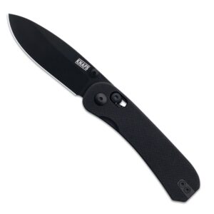 knafs - lander 3 folding pocket knife with clip - edc for men, women, everyone - black stonewash blade - black g10- handle