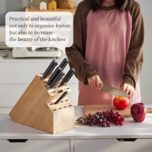 Knife Block Countertop Butcher's Knife Rack and Organizer 20 Slot Knife Holder Large Bamboo Knife Rack (Knife Not Included), Universal Knife Rack Strap (Natural)