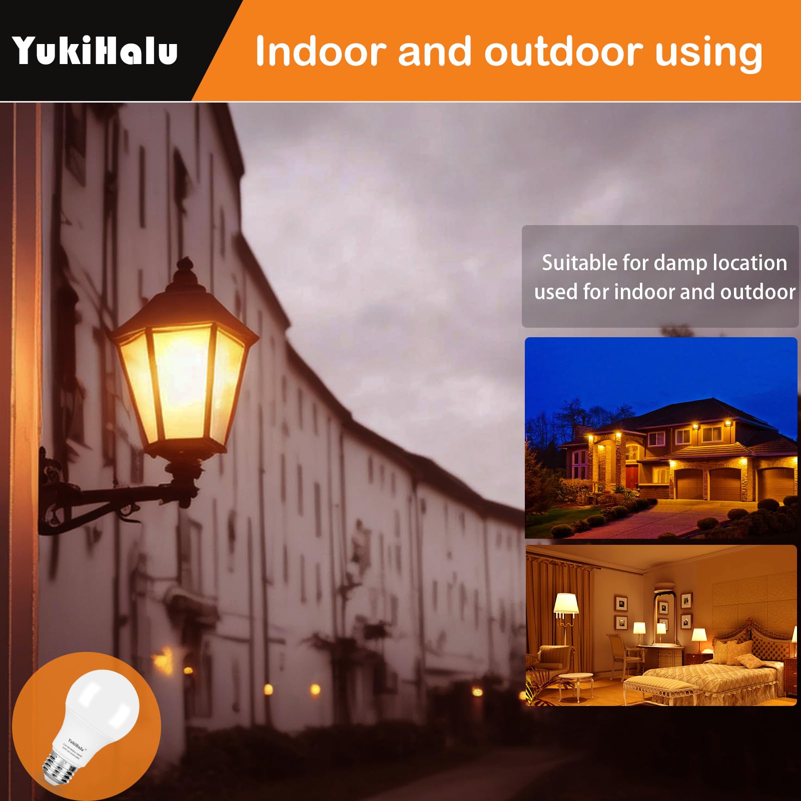 YukiHalu LED Amber Light Bulbs, A19 1800K E26 800Lm, 60W Equivalent Soft Warm Sleep Light Bulbs for Healthy Sleep, Baby Nursery Light, Bedroom Night Light, Not-Dim, 2-Pack