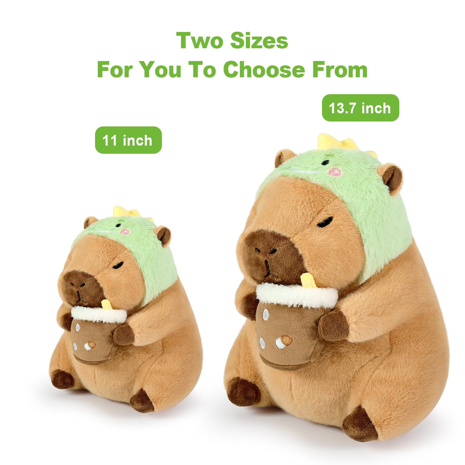 Ditucu Cute Capybara Plush Pillow Dinosaur Drinking Milk Tea Stuffed Animals Capibara Pluhsies Toy Gifts for Kids 11 inch