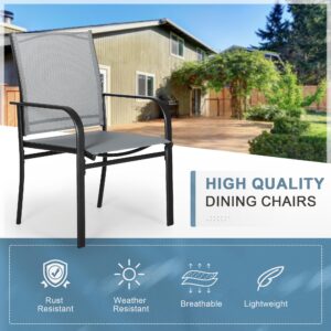 Crownland Outdoor Wrought Iron Dining Chairs Set of 4, Patio Textilene Dining Chair with High Backrest, Metal Frame Furniture Chairs with Armrests for Yard, Deck, Backyard, Lawn, Poolside (Grey)