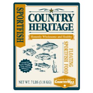 CountryMax Floating Sportfish Game Fish Food 32% Protein for Pond and Lakes, Extruded Feed for Bluegill, Catfish, Minnows, Bass, Carp (7 Pounds)