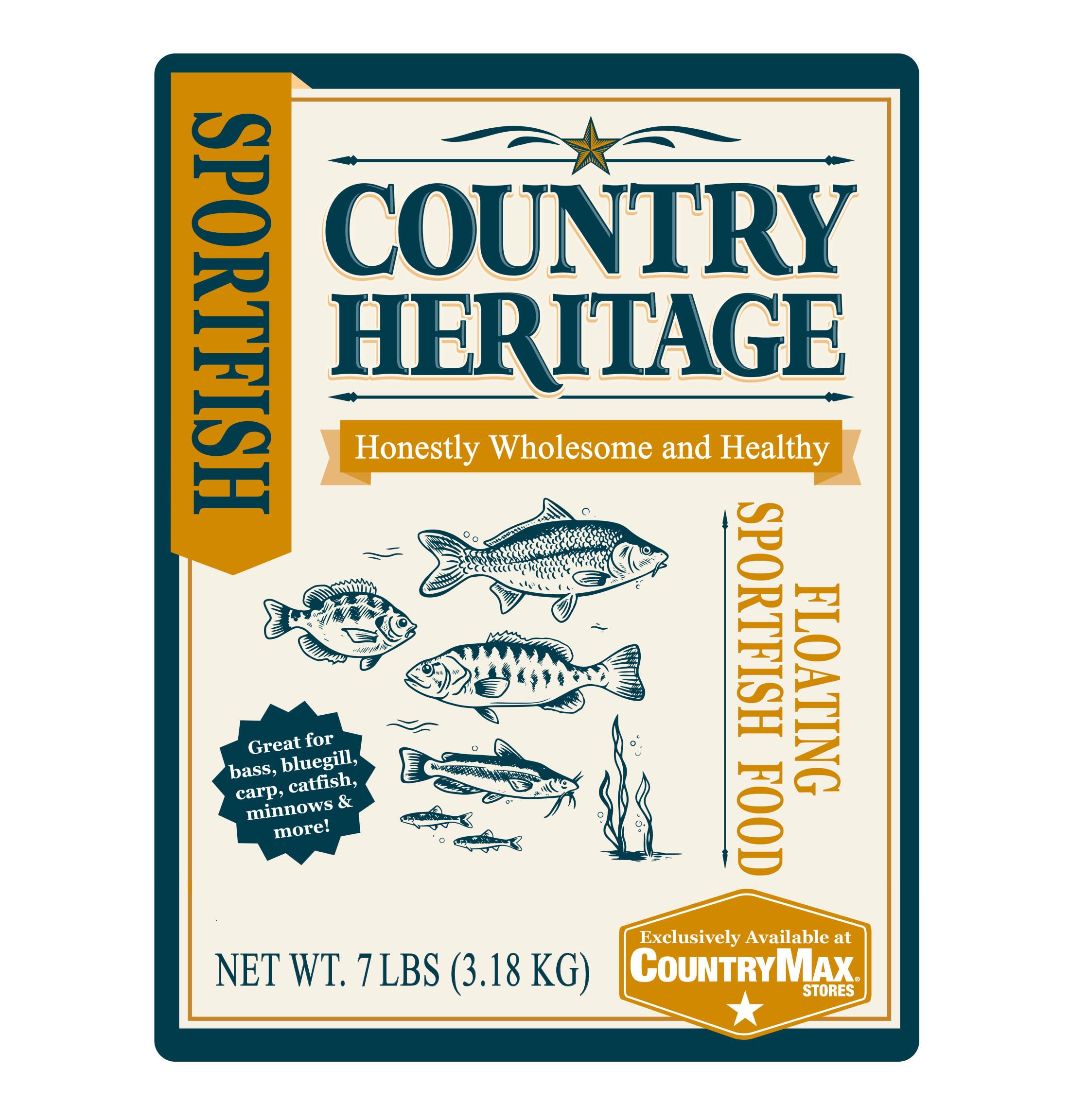 CountryMax Floating Sportfish Game Fish Food 32% Protein for Pond and Lakes, Extruded Feed for Bluegill, Catfish, Minnows, Bass, Carp (7 Pounds)