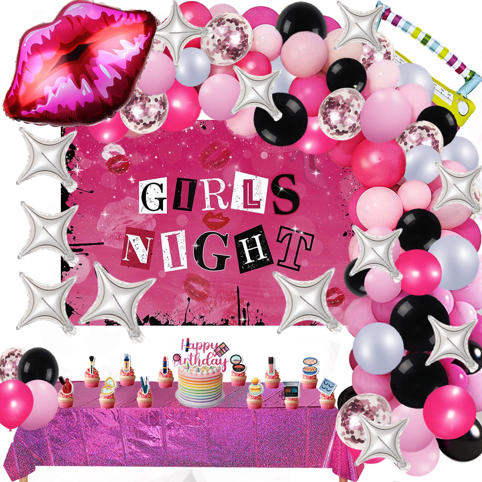 Mean Girls Party Decorations Balloon Garland Mean Girl Cake Topper Girls Night Banner Backdrop for Wedding Bridal Shower Bachelorette Theme Girls Party Decorations