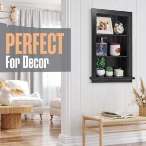 Recessed Medicine Cabinet, Wall Niche, In Shelves, Shelf Insert, 14"W x 24"H ID, 17"W x 27"H OD, 3 Tier, Black, Wood, Shallow Drywall Cabinets, Between Studs Shelving, Open Bathroom Cubby | Houseables