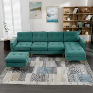 fanye 111" w u-shaped sectional sofa couch with reversible chaise and movable ottoman, modern 5-seaters convertible corner sofa&couch with side pockets and nail head decor for living room