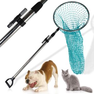 wamlet dog catch net animal control net poultry catching trap tool length adjustable for cat, pigeon and others (42~70" handle with 22" net opening) (stainless steel, natural)