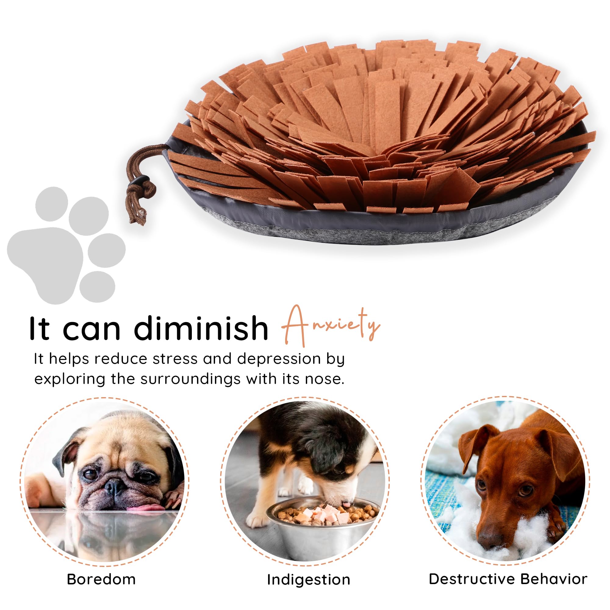 Generic Snuffle Mat for Dogs - Adjustable Snuffle Mat for Puppies | Stress Relief Dog Snuffle Mats Toy for Feeding - Sniff Mat for Dogs - Large Dog Snuffle Mat Encourages Dogs Foraging Skills (Brown)