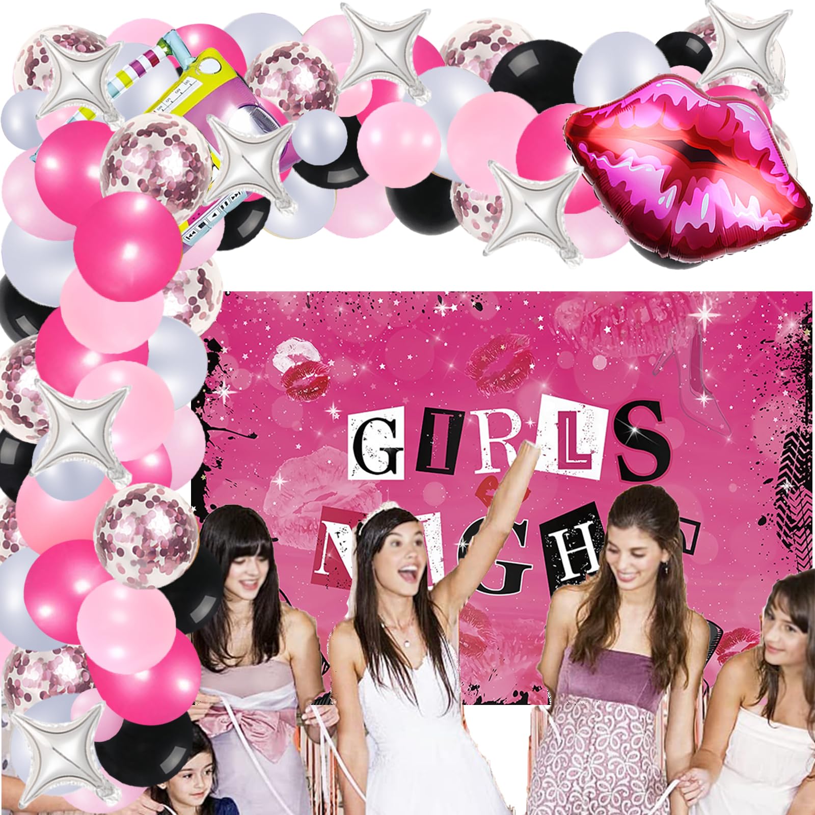 Mean Girls Party Decorations Balloon Garland Mean Girl Cake Topper Girls Night Banner Backdrop for Wedding Bridal Shower Bachelorette Theme Girls Party Decorations