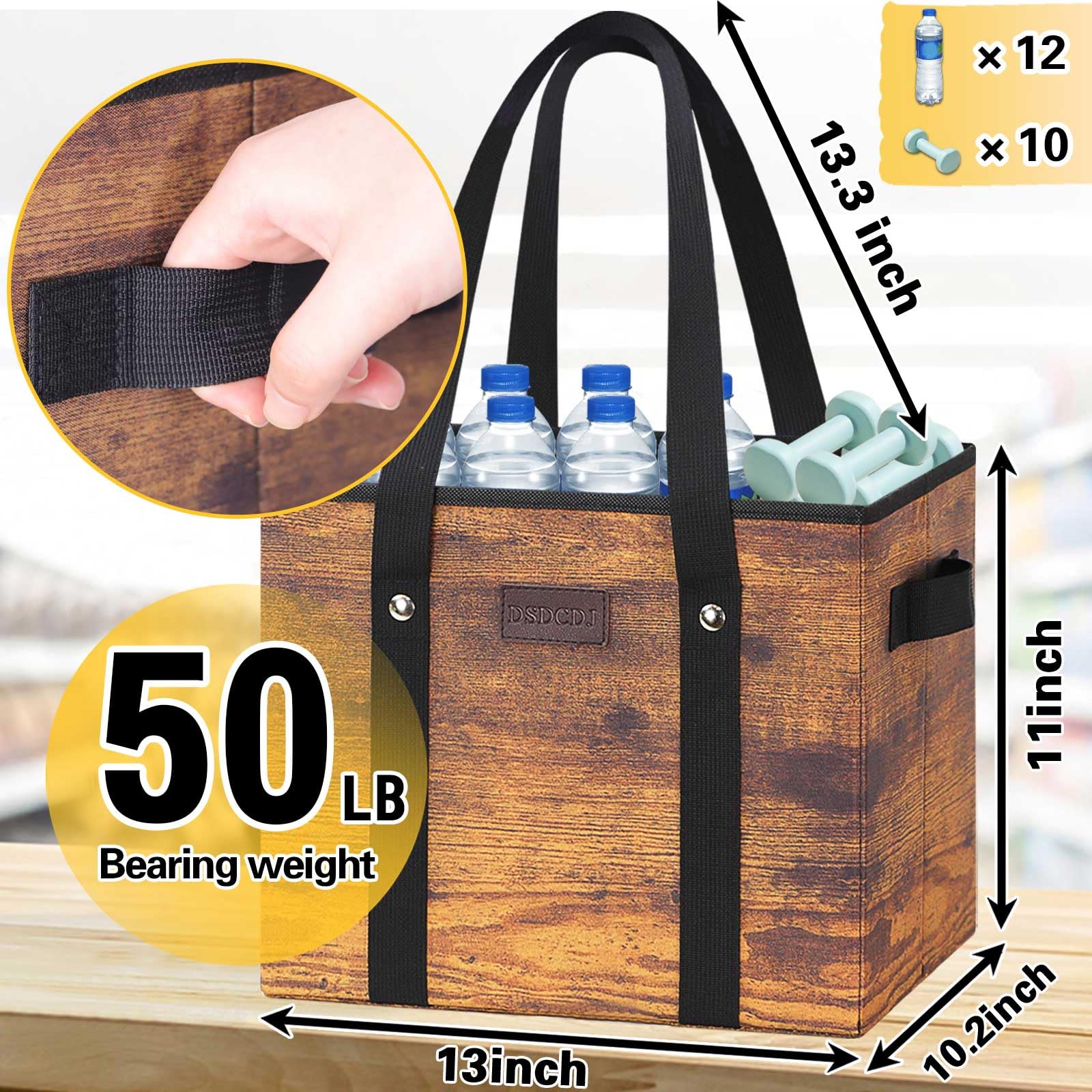 DSDCDJ Sturdy Reusable Grocery Bags, Standing Heavy Duty Reusable Shopping Bags with Hard Bottom, Foldable Grocery Bags with Double Handles