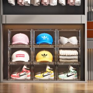 2 Pack Hat Organizer Box for Baseball Caps Organizer, Hat Organizer Box with Sliding Drawer, Hat Storage Organizer, Clear Drawer Stackable for Hats Snapback Cap Storage, Hat Display Case, Hat Holder