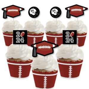 big dot of happiness grad football - cupcake decoration - 2024 graduation party cupcake wrappers and treat picks kit - set of 24