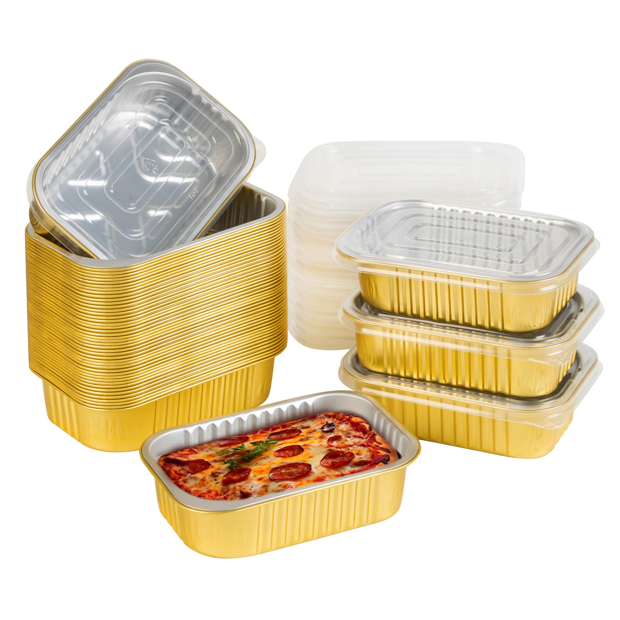 Small Aluminum Pans with Lids Heavy Duty - (40 Pack + 40 Lids, 6.3"×4.4") 1.2 LB Tin Foil Food Containers with Lids, Disposable Tin Foil Pans with Lids for Baking, Meal Prep, Freezer and Takeout