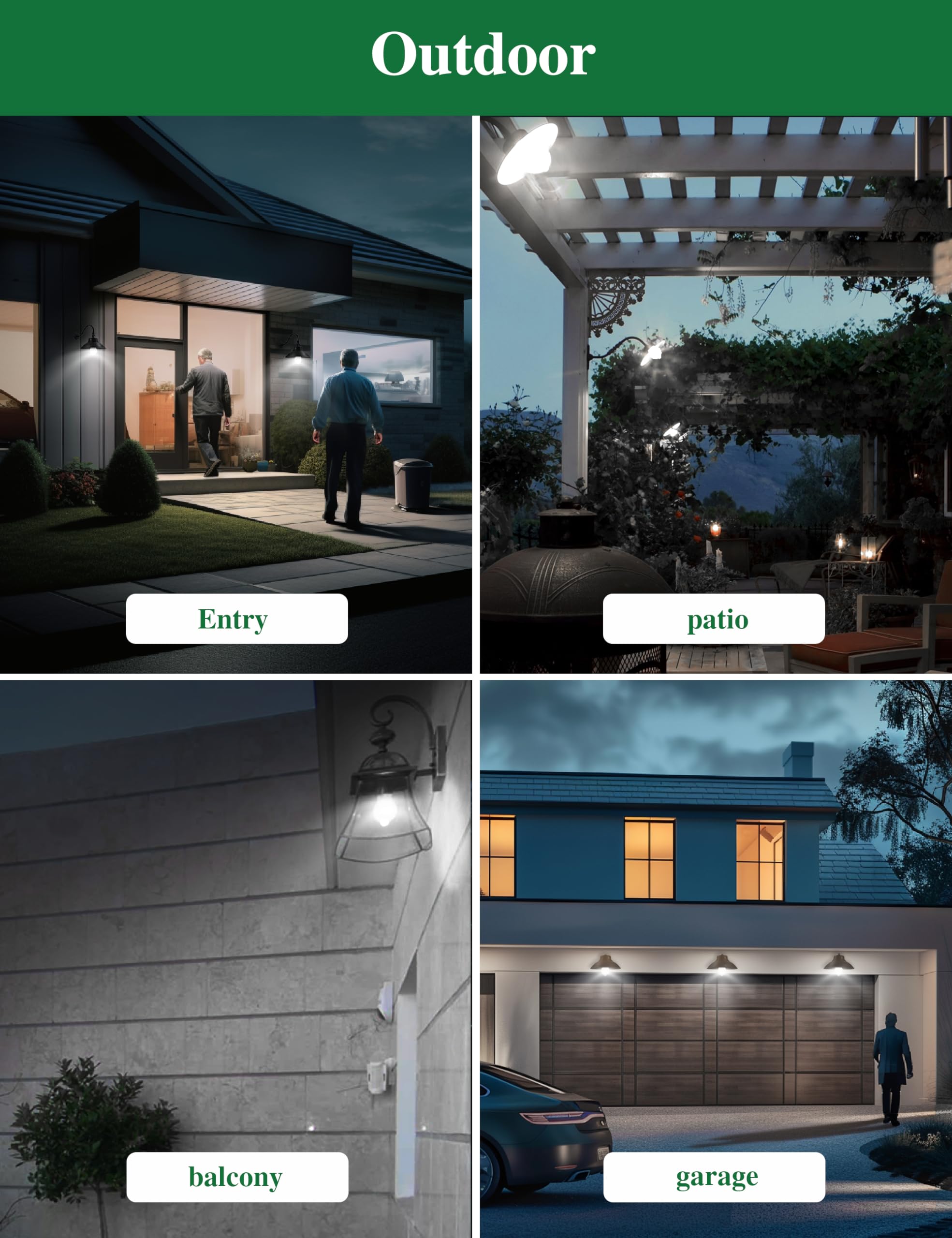 Motion Sensor Light Bulbs Outdoor, 9W (60 Watt Equivalent) 800LM, 4-Pack A19 Security LED Bulb 5000K Daylight White, E26 Motion Activated LED Bulb, for Front Door Porch Garage Basement Hallway