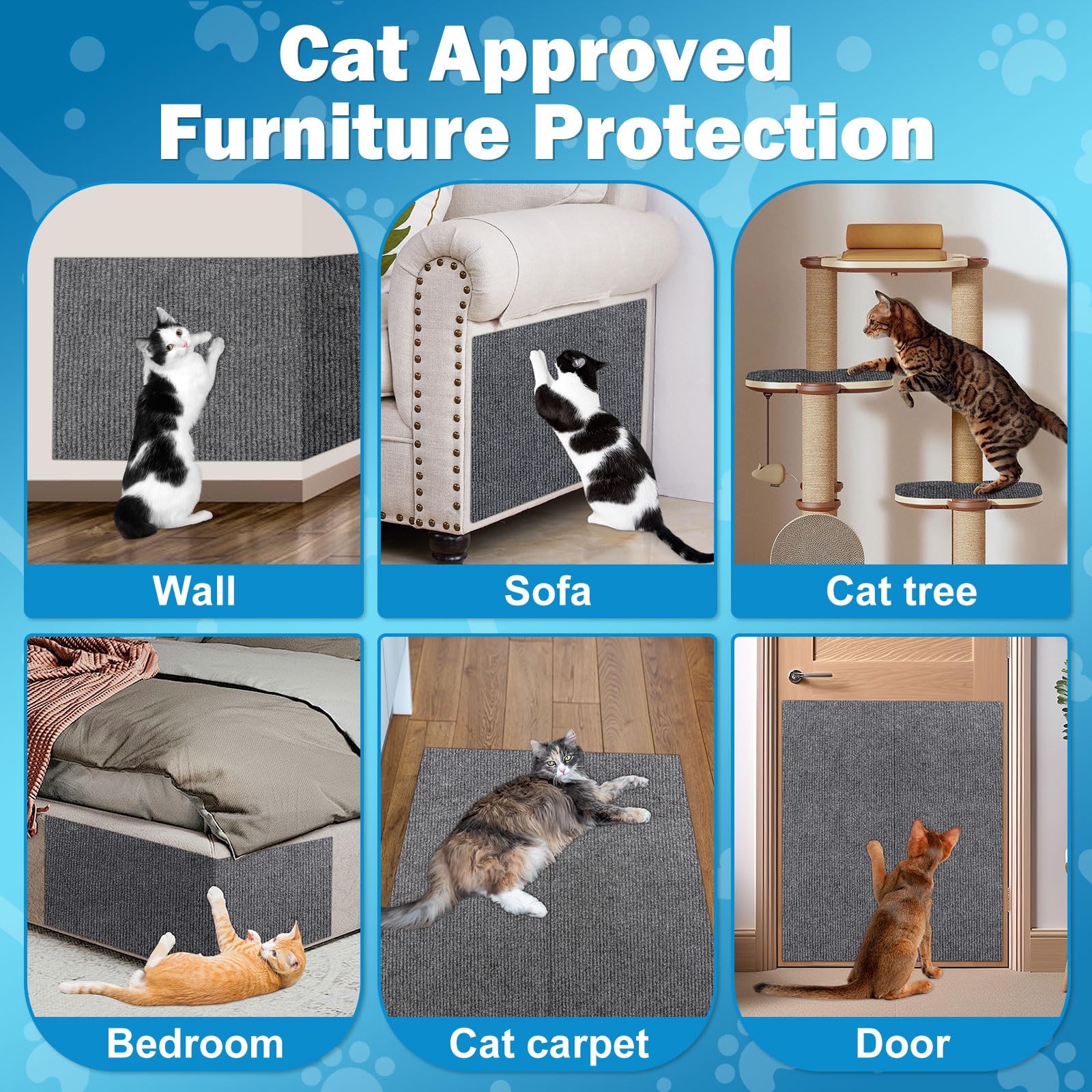 ENONCI 23.6x15.8 Cat Wall Scratcher Mat with Nano Tape,Anti Cats Scratch Furniture Couch Carpet Corner Protector for Indoor,Trimmable Cat Scratching Pad Board Sofa Replacement