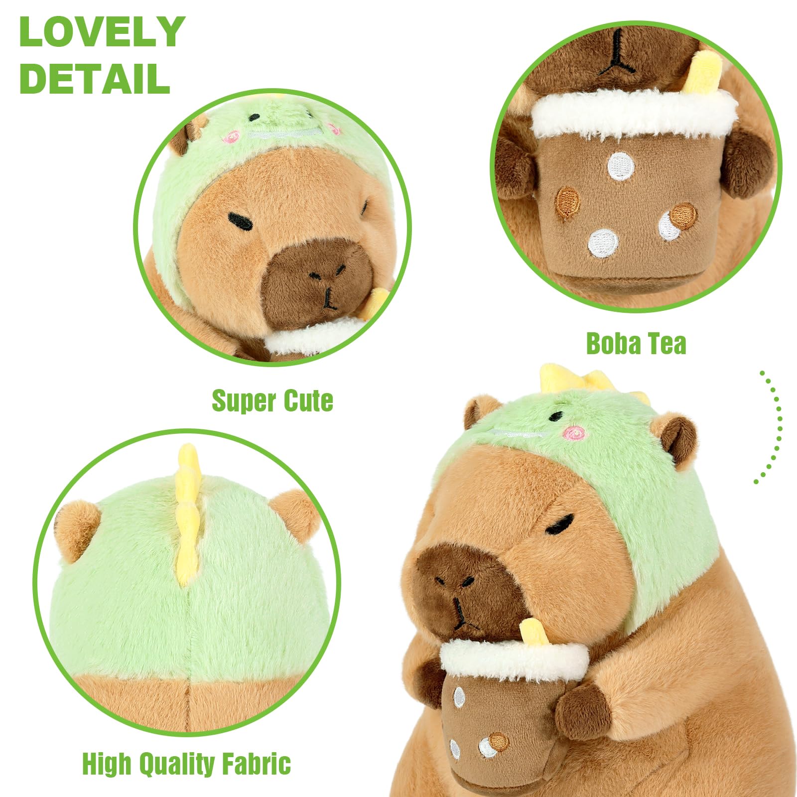 Ditucu Cute Capybara Plush Pillow Dinosaur Drinking Milk Tea Stuffed Animals Capibara Pluhsies Toy Gifts for Kids 11 inch