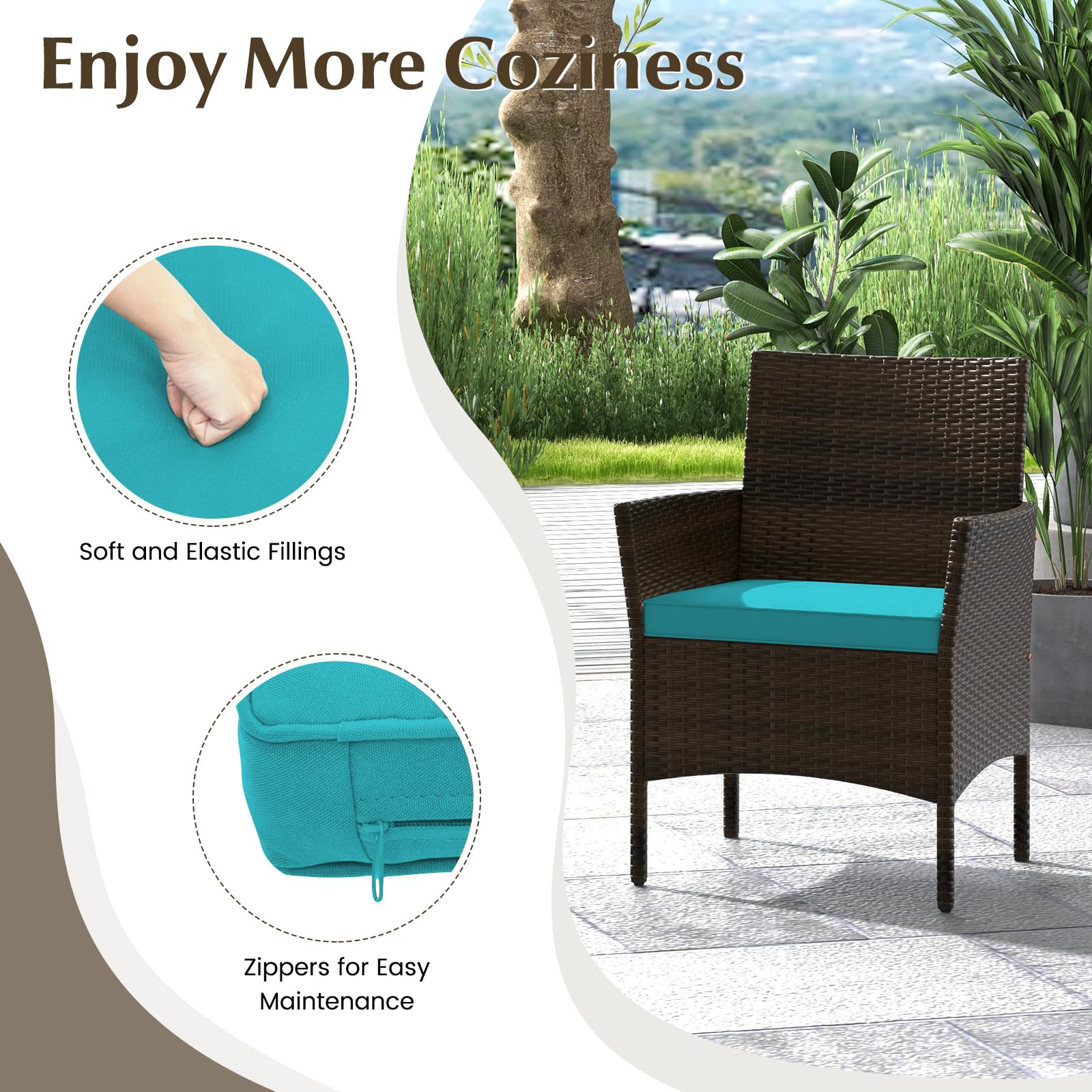 Tangkula 8 Piece Patio Rattan Conversation Set, Outdoor Wicker Furniture Set with Chair, Loveseat & Tempered Glass Table, Cozy Seat Cushions, Outside Sectional Sofa Set for Backyard (2,Turquoise)