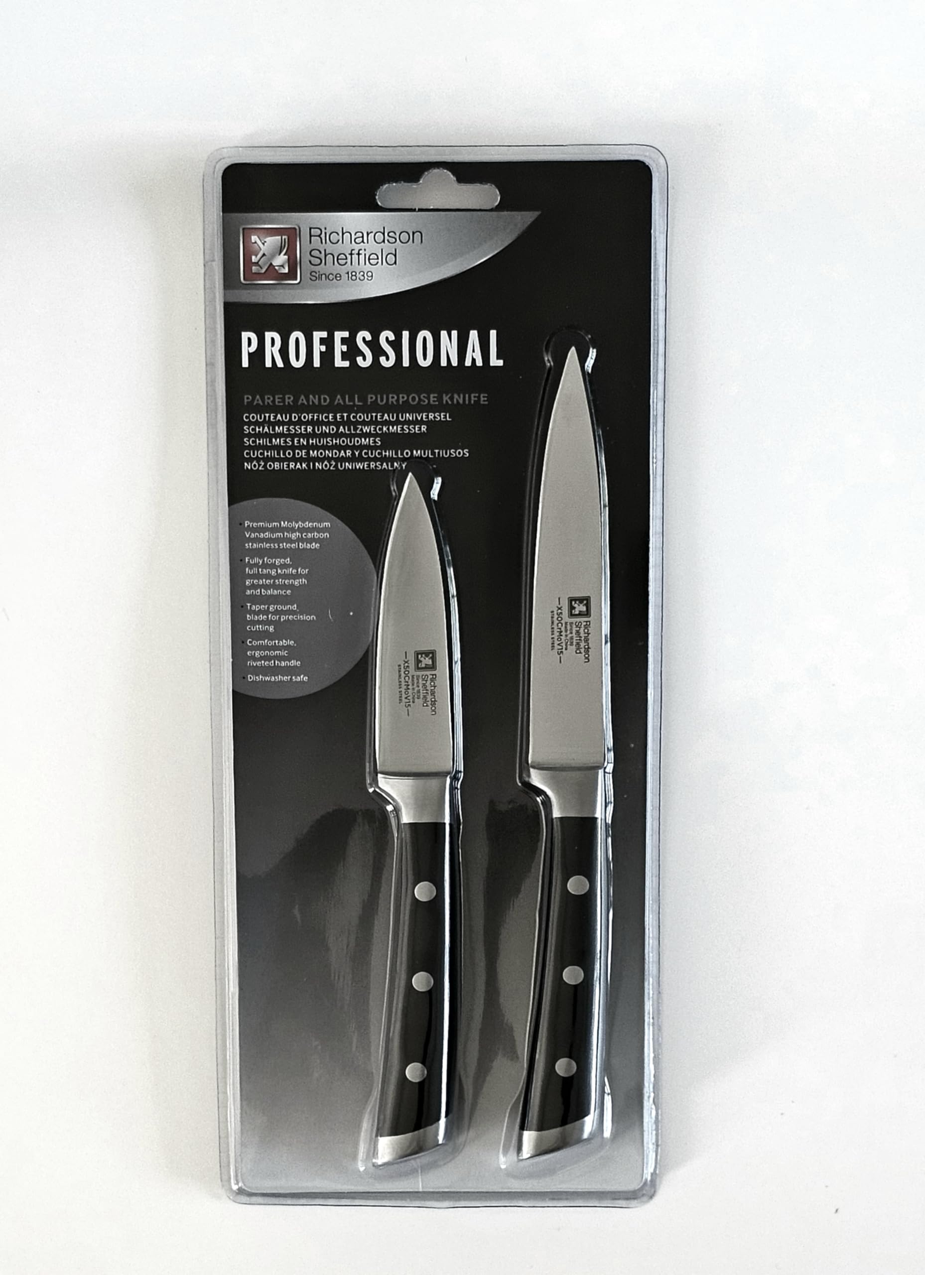 Richardson Sheffield Vulcano Stainless Steel Professional Paring Knife 3.5"" and All Purpose Knife 4.5"", Small, Black, R075X2P580K69