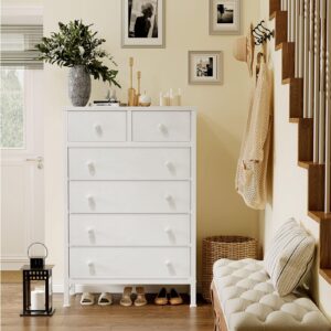 BOLUO White Chest of Drawers for Bedroom Dresser with 6 Drawer Fabric Dressers for Closet Girls Modern