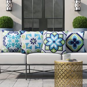 cygnus outdoor waterproof pillow covers 16x16 inch set of 4 decorative spring floral covers for patio furniture porch (16 * 16inch/40 * 40cm, blue and teal)