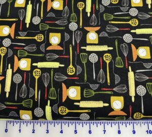 generic cotton fabric qt what's cooking kitchen utencils 1649-29406-j cotton fabric by the yard, green