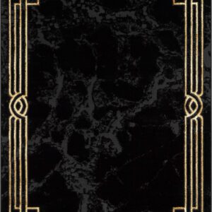 Well Woven Lezlee Abstract Modern 5'3" x 7'3" Area Rug Black Gold Marble Border - for Living Room, Dining Room, Bedroom