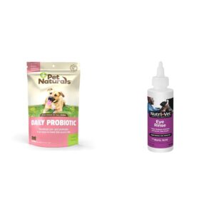 pet naturals 120m cfus probiotics for dogs, 60 chews & nutri-vet eye rinse for dogs, 4 oz - digestive & eye health